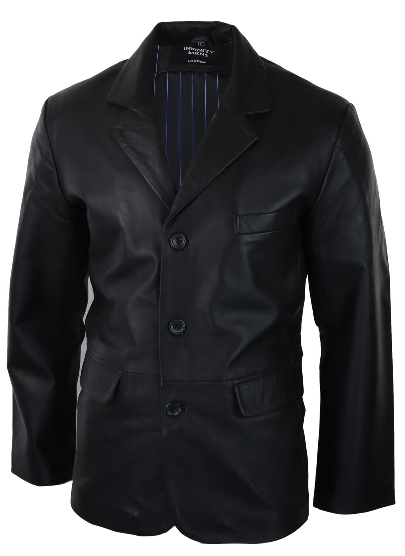 Mens Real Leather Jacket Black Smart Casual Classic Blazer Retro ...