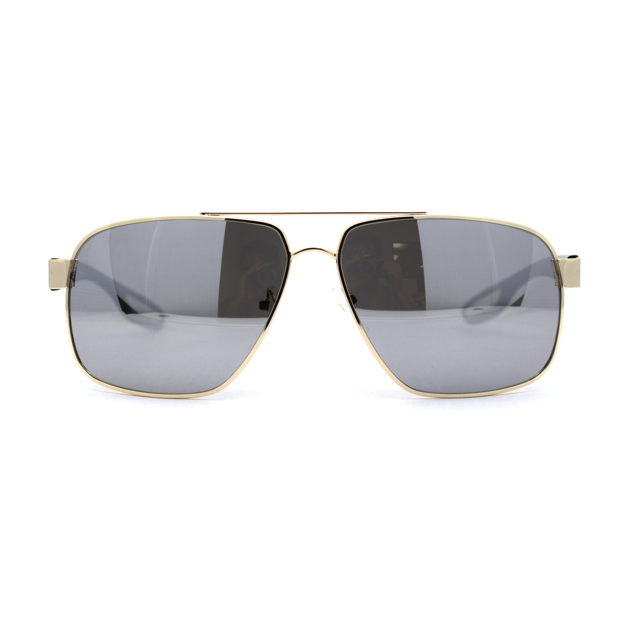 Mens Rectangle Mirrored Lens Officer Racer Sunglasses Gold Silver ...