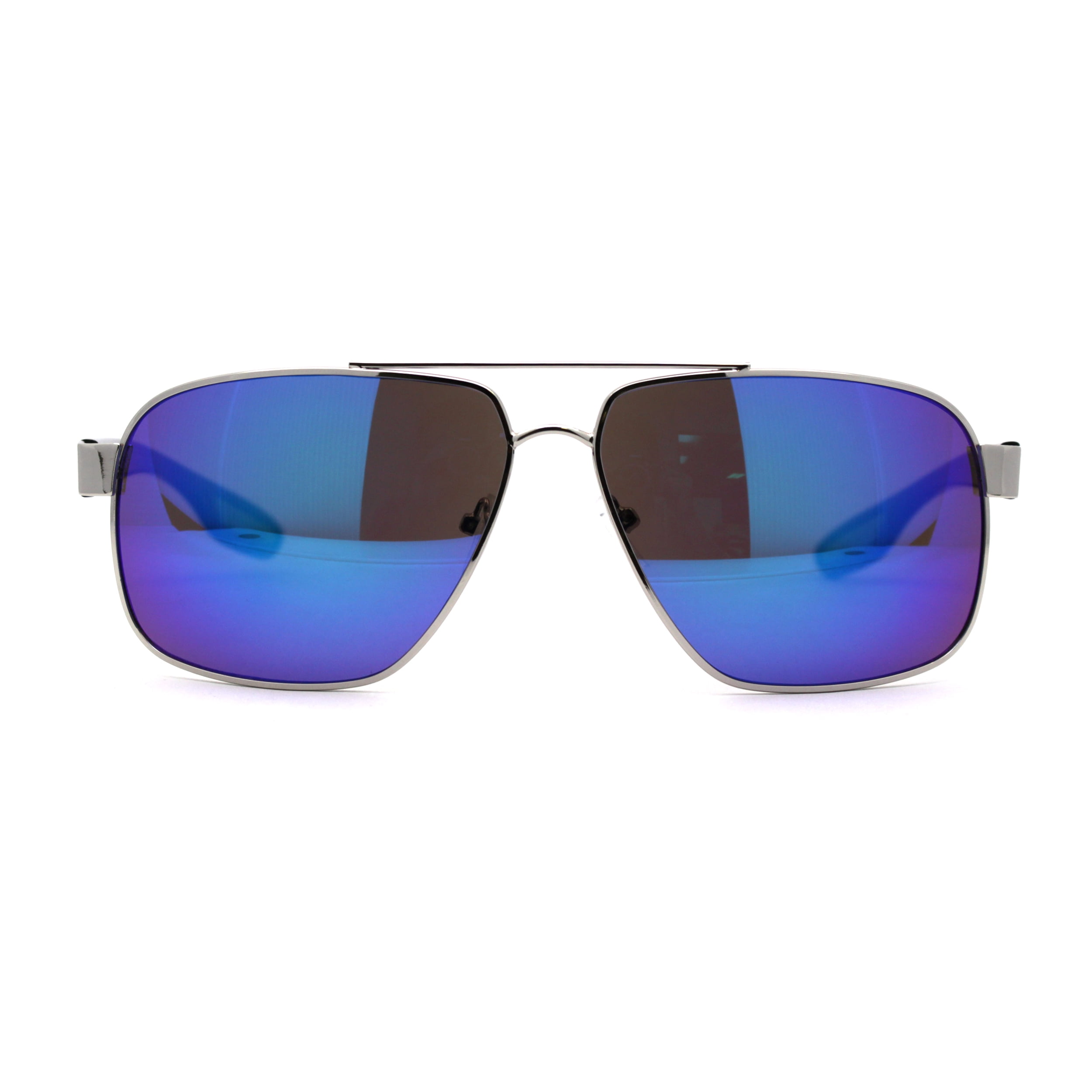 Mens Rectangle Mirrored Lens Officer Racer Sunglasses Silver Teal ...