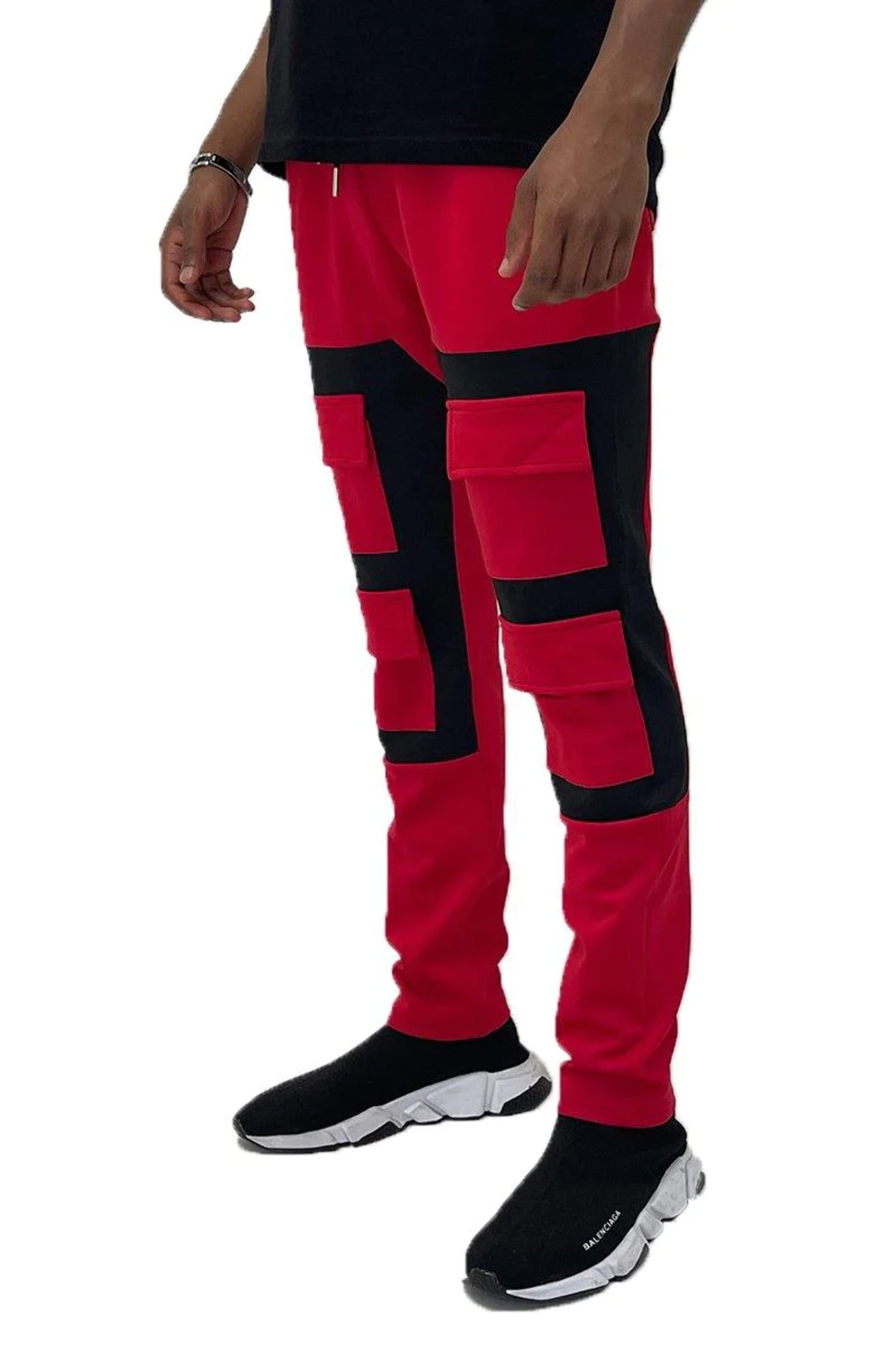 Mens Red And Black Color Block Cargo Track Pants - Walmart.com