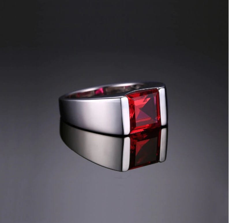 Mens Red Ruby Ring, 925 Sterling Silver Men's Engagement Ring, 8mm ...