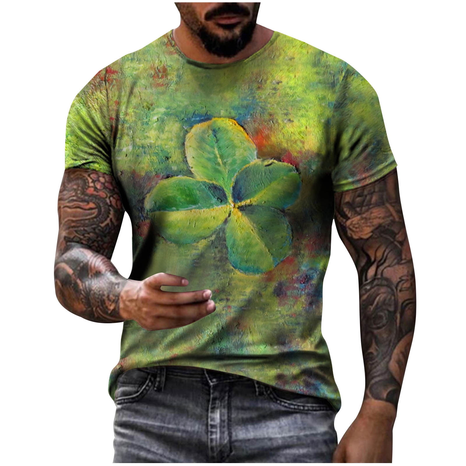 Mens Retro Clover Graphic Tees, Slim-Fit Crewneck Shamrocks T-Shirts ...