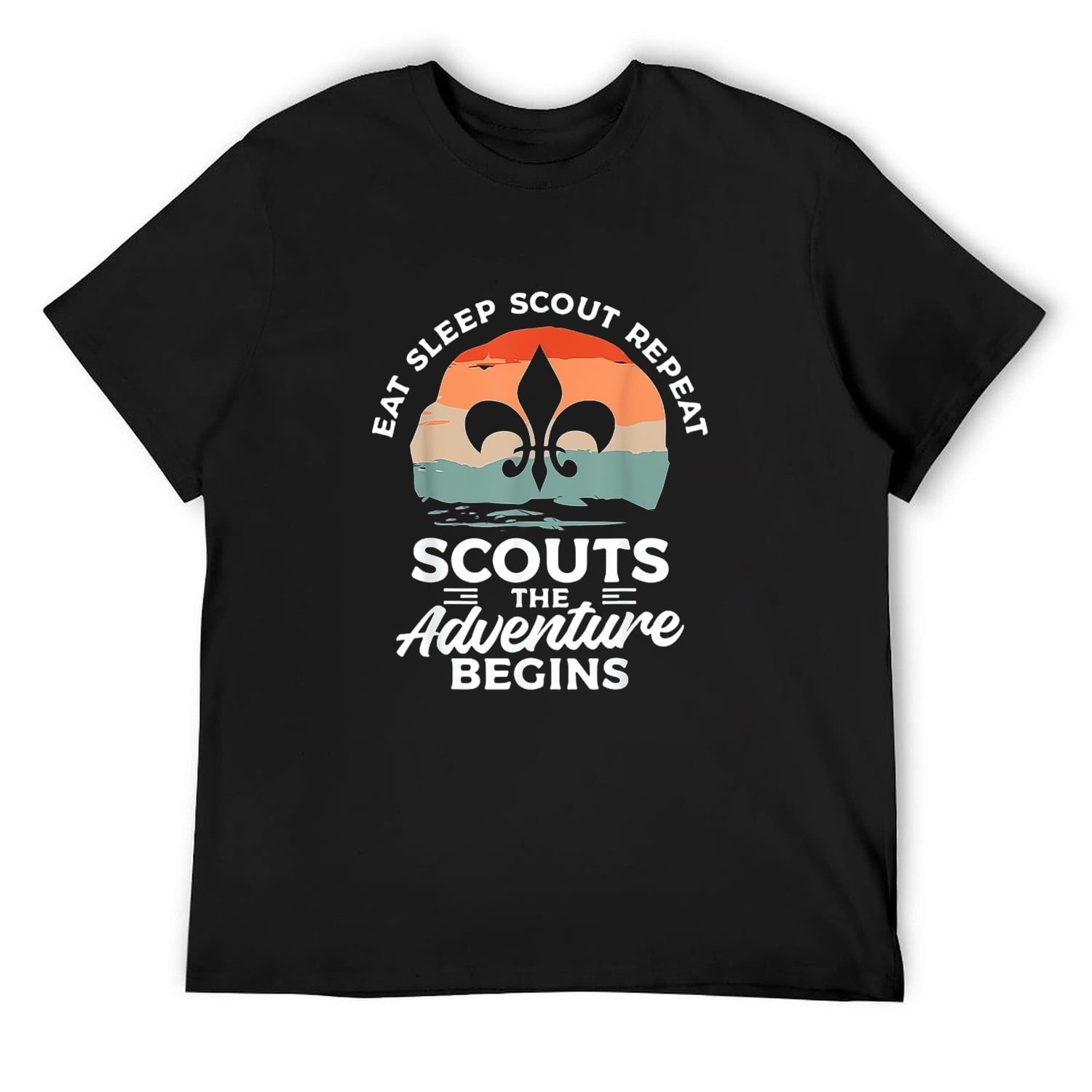 Mens Retro Eat Sleep Scout Repeat Scouts The Adventure Begins T-Shirt ...