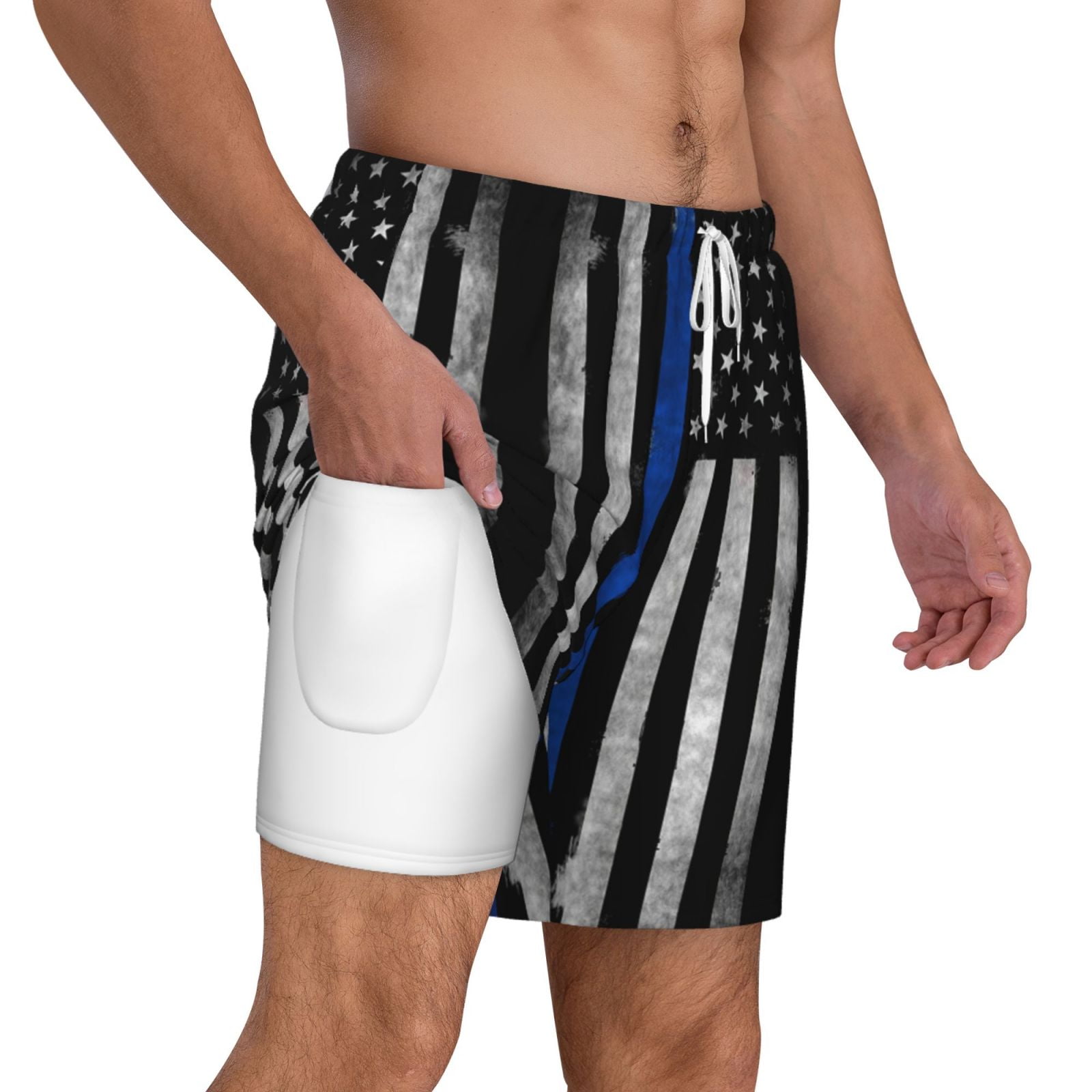 Mens Retro Police America Flag 2 in 1 Quick Dry Swim Trunks with ...