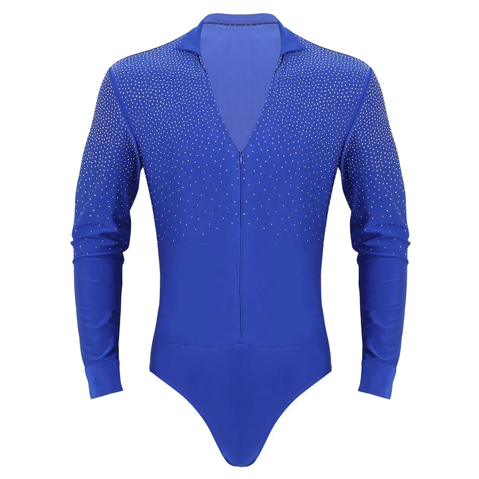 Mens Rhinestone V Neck Dance Shirts Unitard Ballroom Modern Latin Tango ...