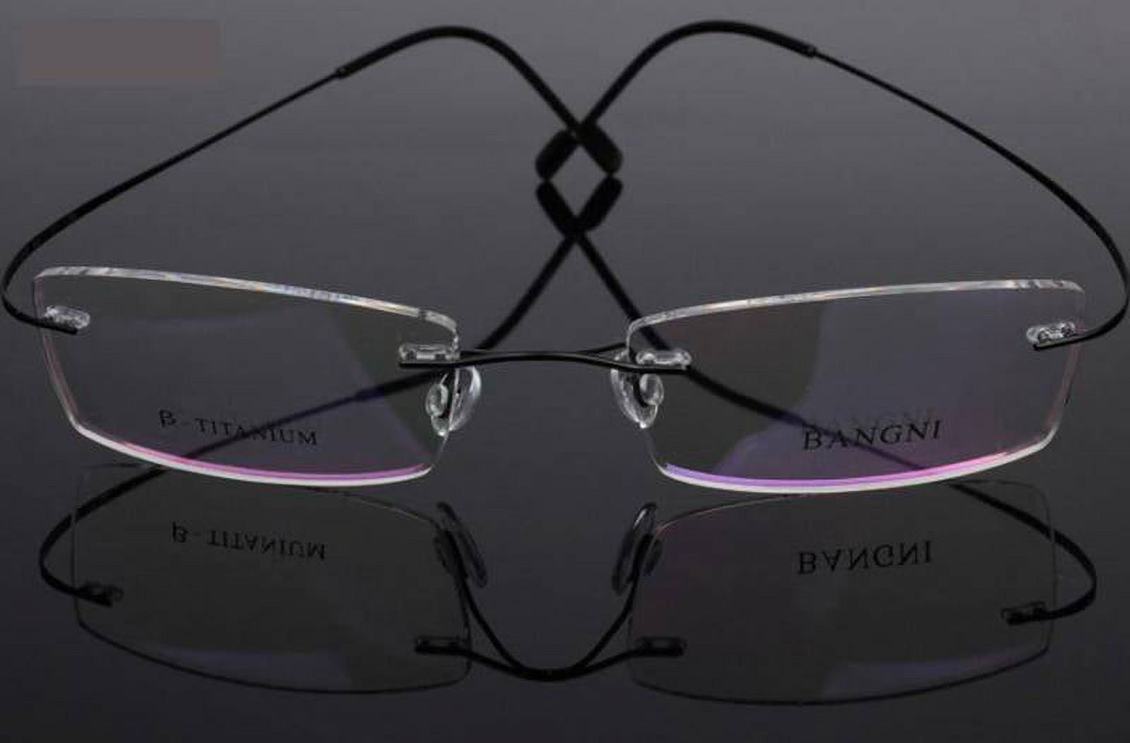 Mens Rimless Rectangle Titanium Flexible Lightweight Optical Eyeglass ...