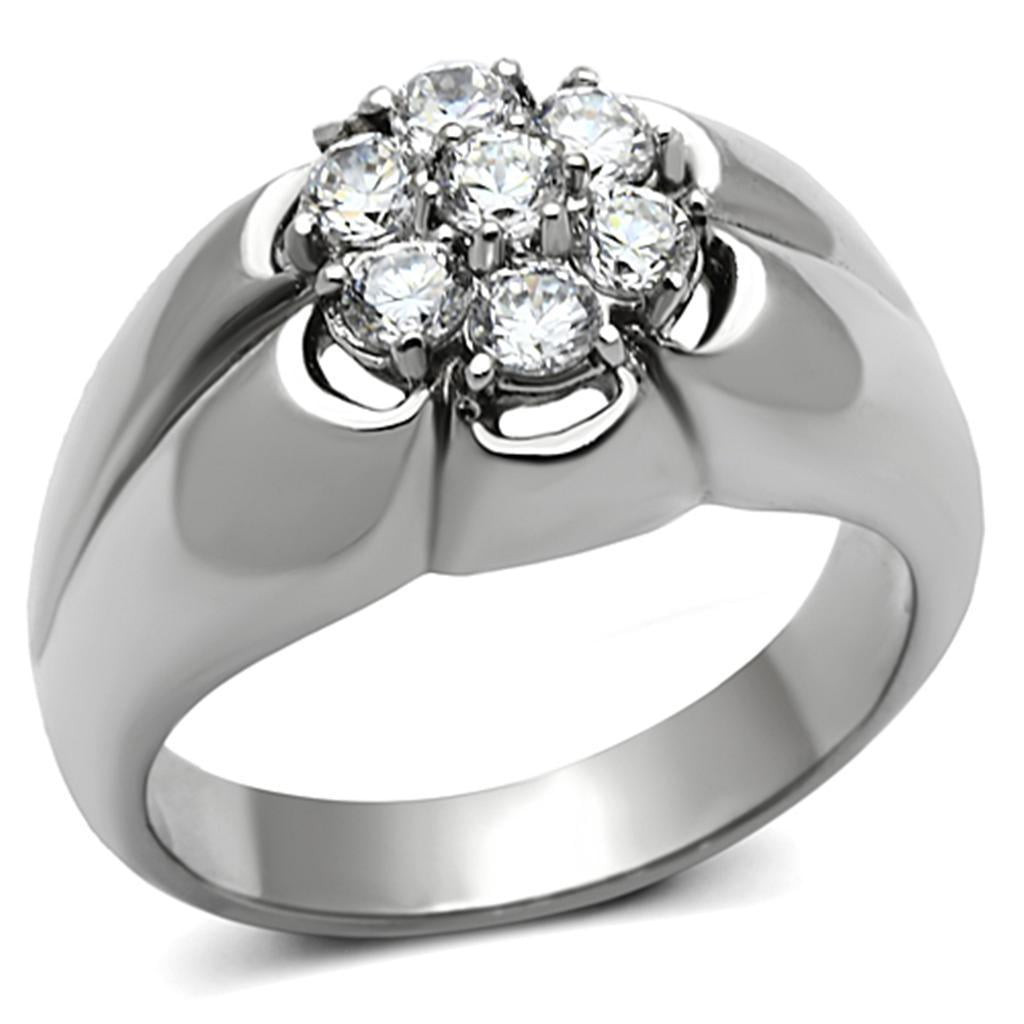 Mens Ring Diamond Flower Stainless Steel Ring with AAA Grade CZ in ...