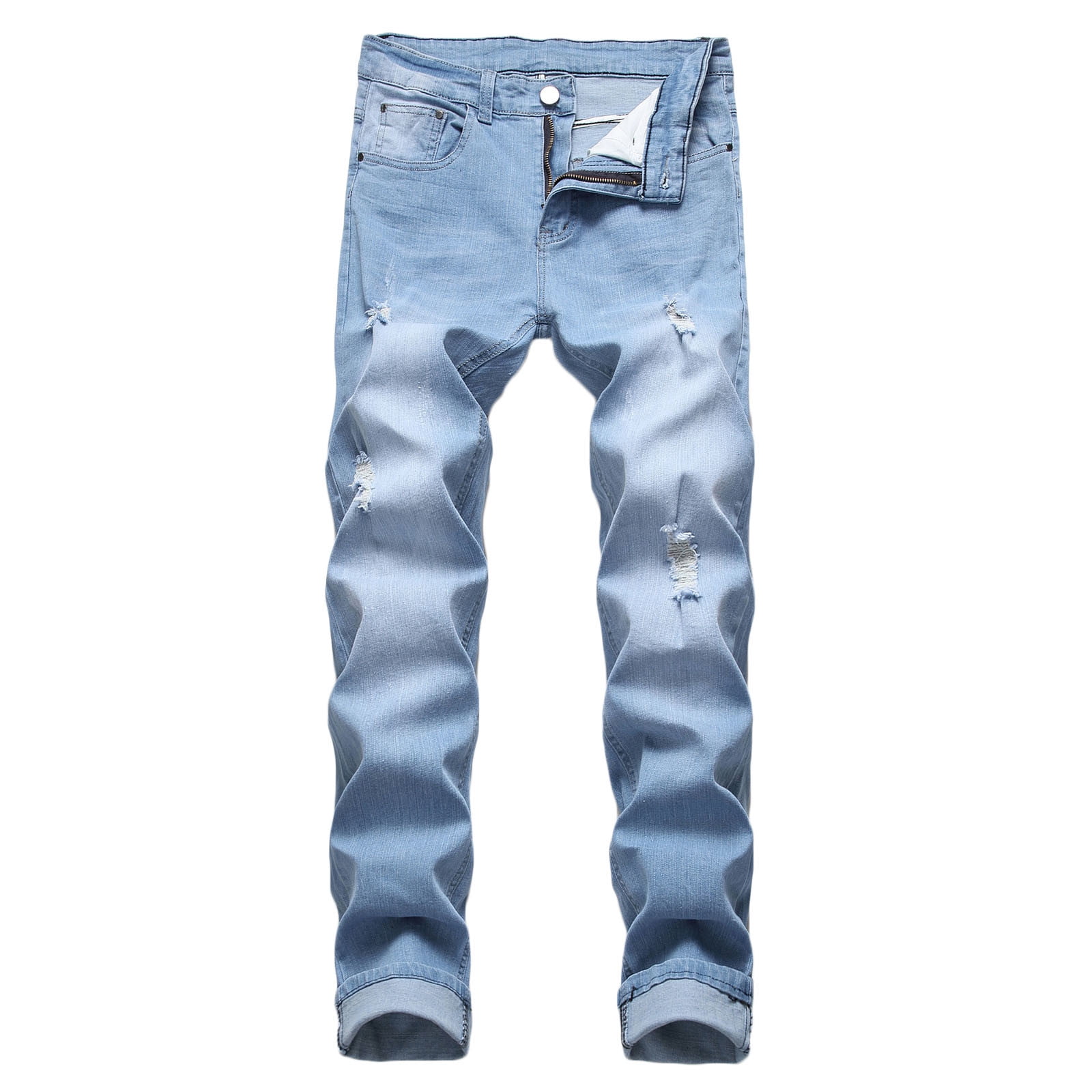 Mens Ripped Jeans Biker Leg Fashion Fit Stretch Slim Destroyed Denim Jeans - Walmart.com