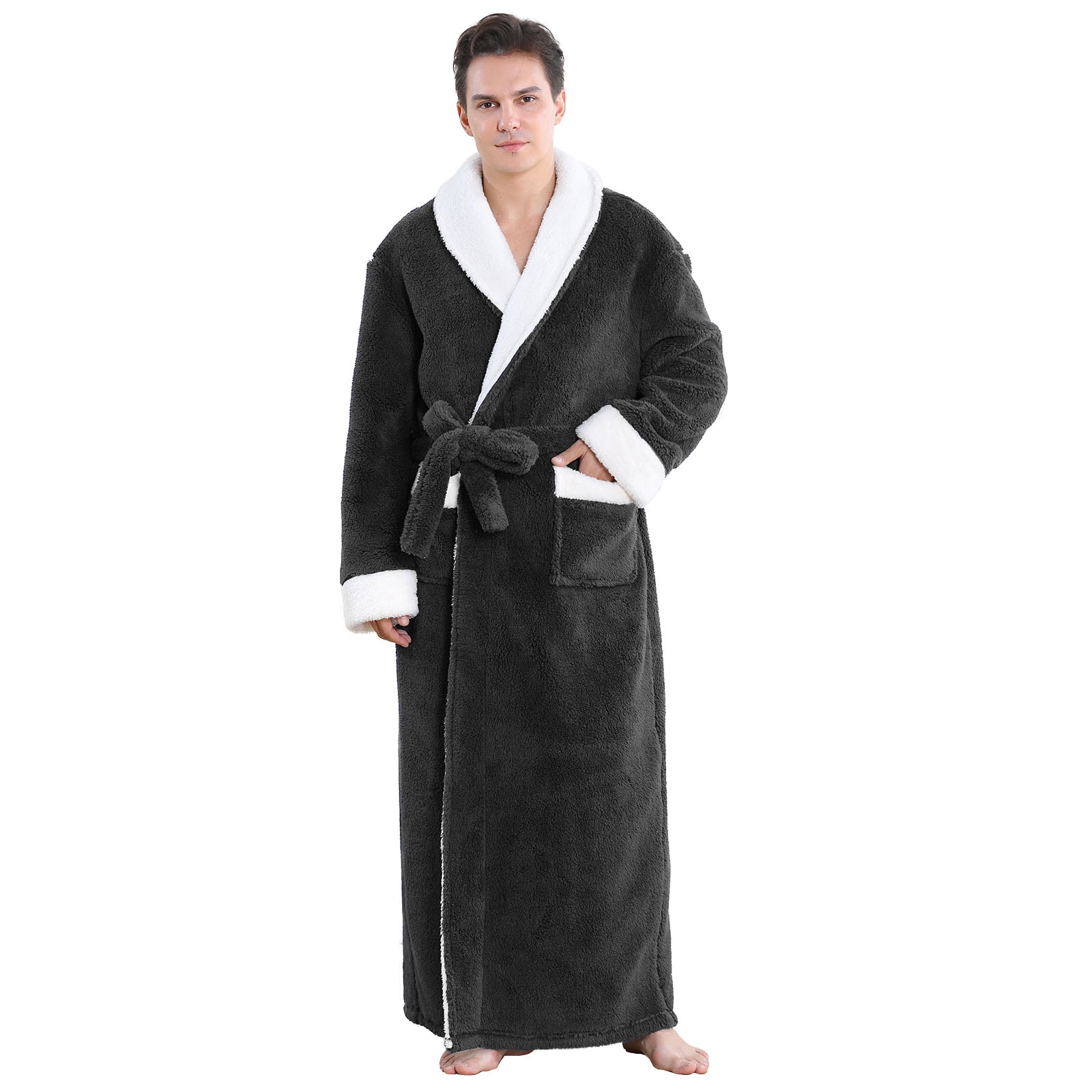 Mens Robe: AMITOFO Cozy Warm Soft Plush Fleece Robes for Men Long Length - Thick Winter Spa ...