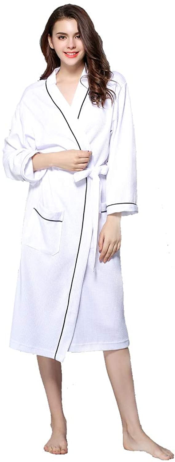 Mens Robe Lightweight Summer Cotton Short Kimono Bathrobe Spa Waffle Bath Rob Knee Length ...
