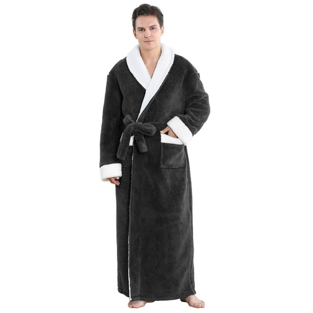 Mens Robe, PUTUO Robes for Men, Soft Plush Full Length Robe Winter Warm ...