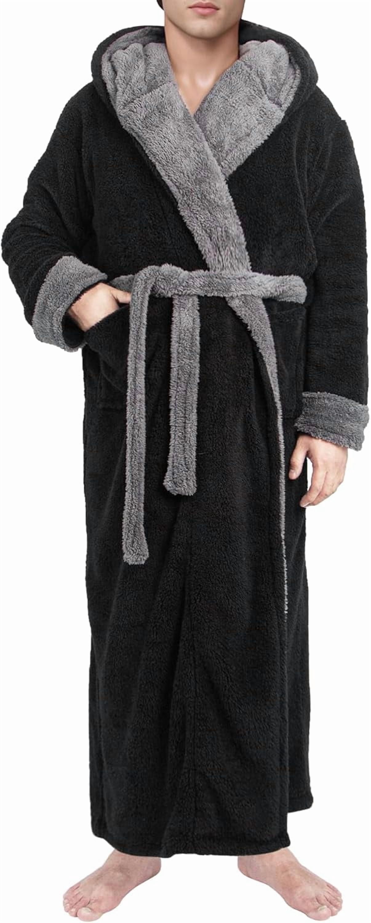Mens Robe with Hood, Big and Tall Plush Fleece Long for Men Full-Length ...