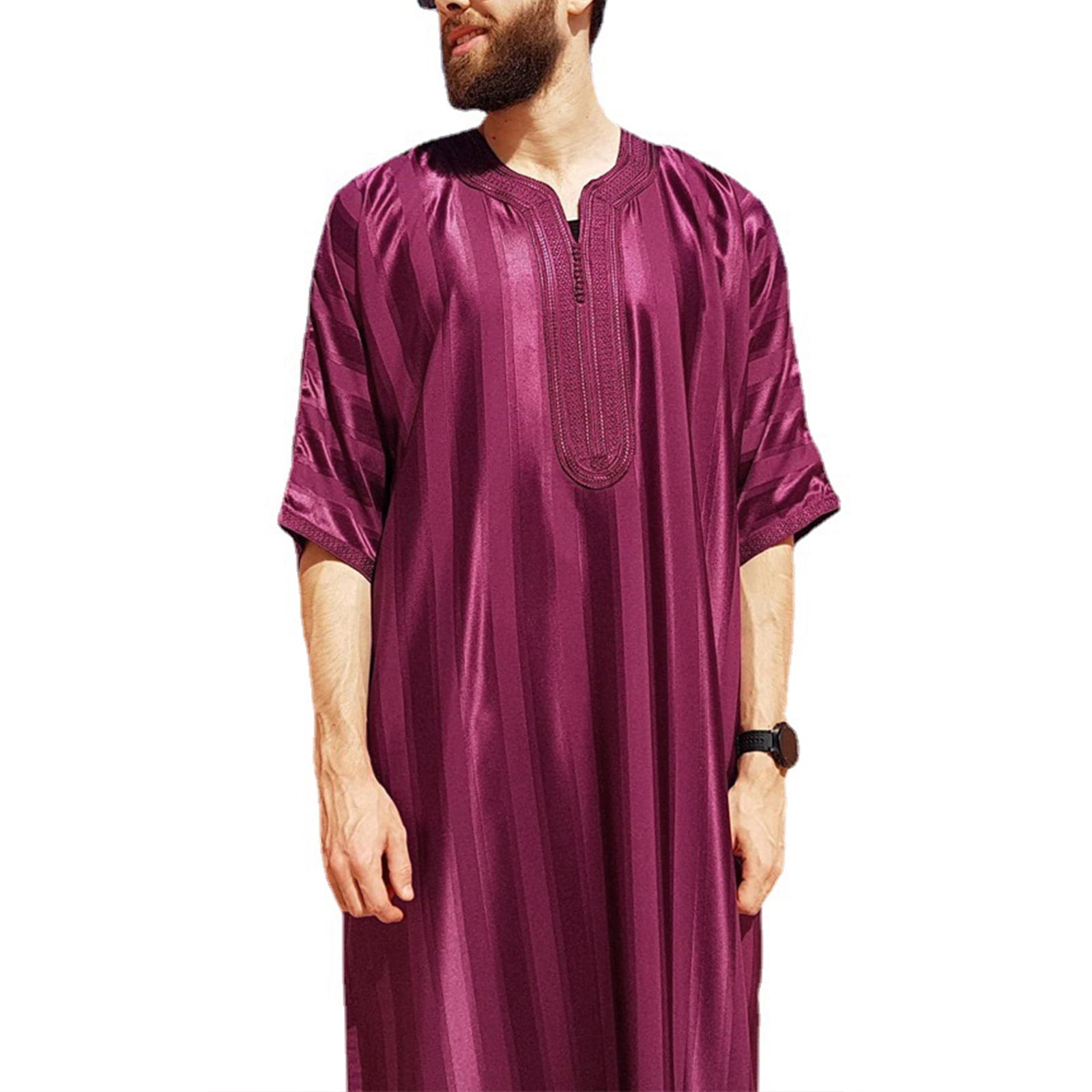 Mens Robes Long Sleeve Middle East Dubai Thobe Saudis Ethnic Kaftan ...