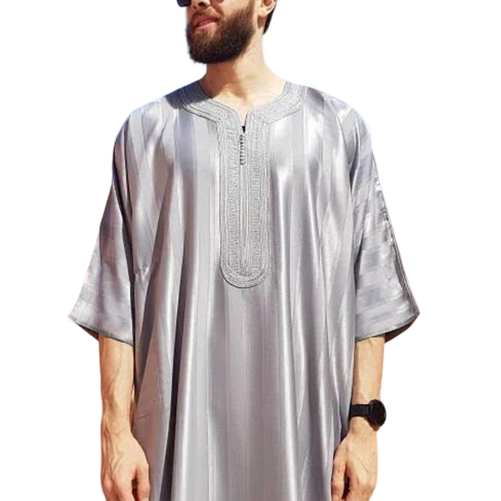 Mens Robes Long Sleeve Middle East Dubai Thobe Saudis Ethnic Kaftan ...