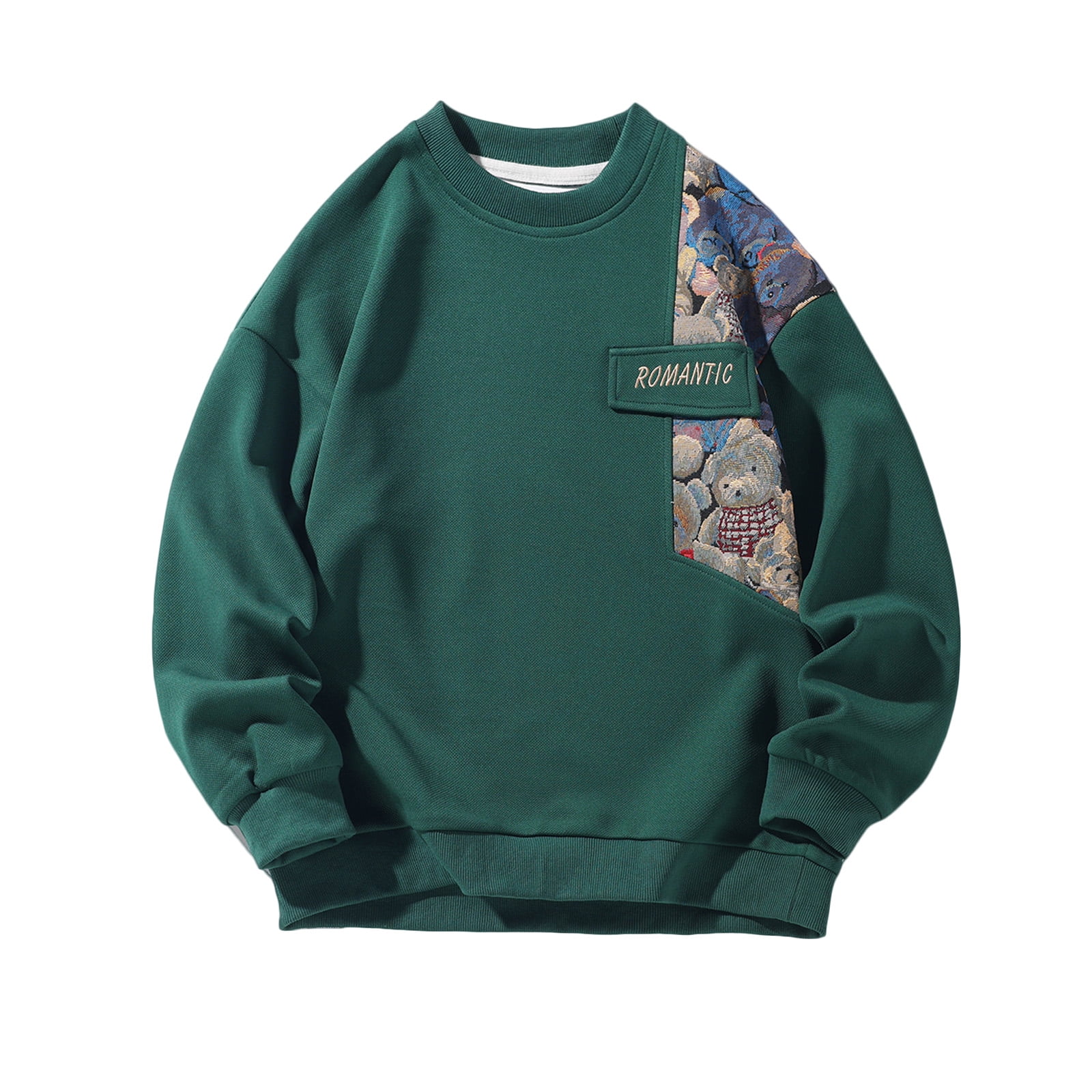 Mens Round Neck Embroidered Sweatshirt Casual Long Sleeve Pullover ...