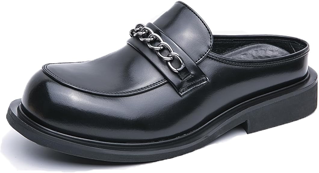 Mens Round Toe Leather Slip-On Dress Mule Sandals Classic Summer ...