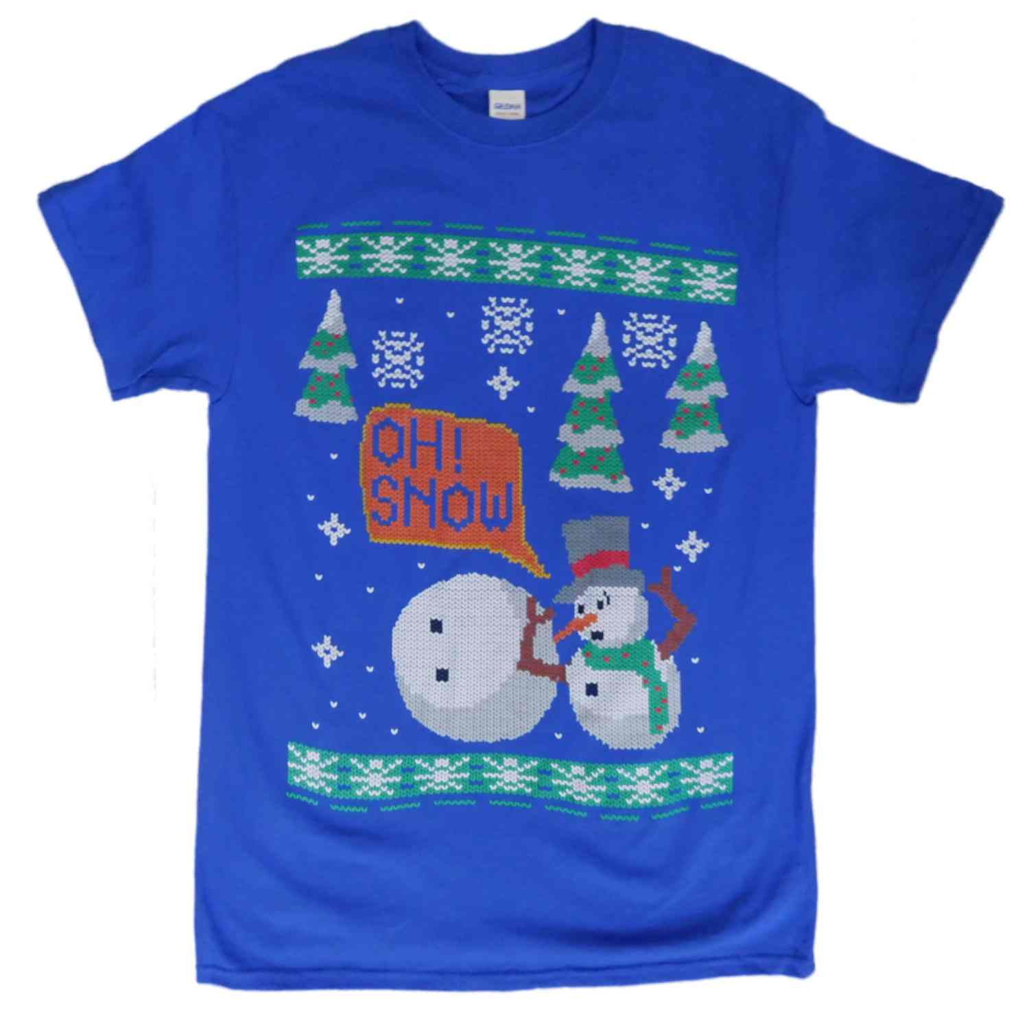 Mens Royal Blue Oh Snow! Christmas Holiday Snowman T-Shirt L - Walmart.com