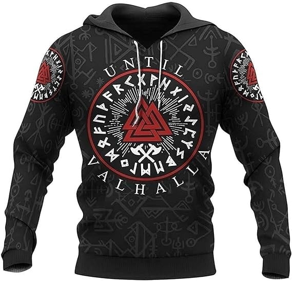 Mens Rune Ax Celtic Knot Vegvisir Warrior Hoodie Norse Mythology 3D ...