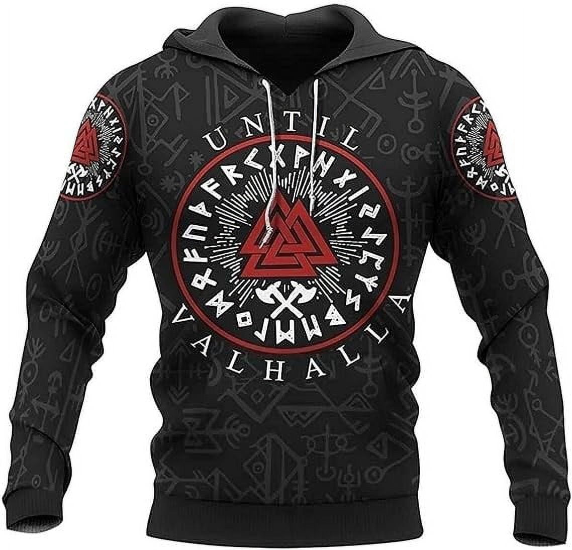 Mens Rune Ax Celtic Knot Vegvisir Warrior Hoodie Norse Mythology 3D ...