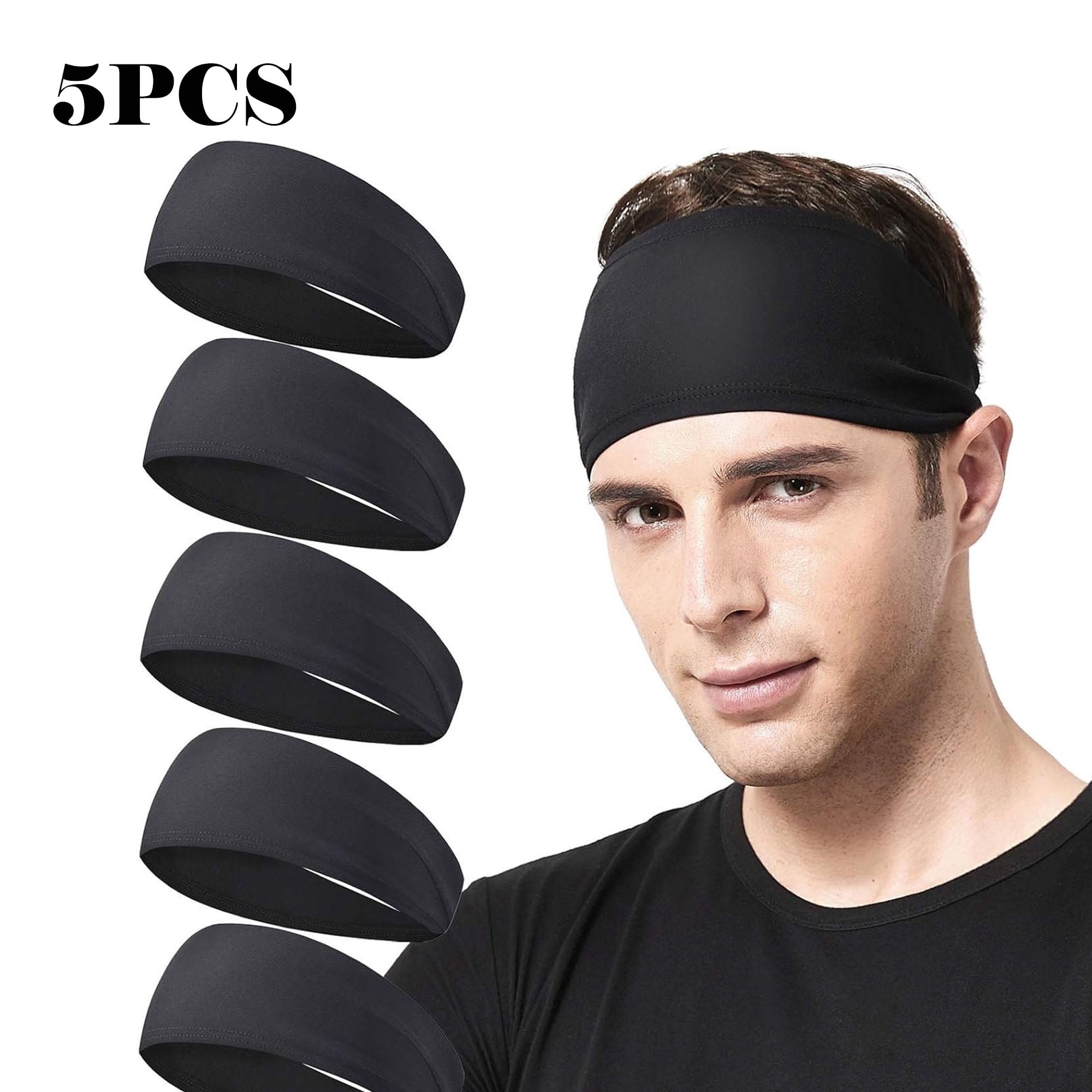 OFEFE, Mens Running Headband, 5 Pack, Sweat Wicking Sports Headbands ...