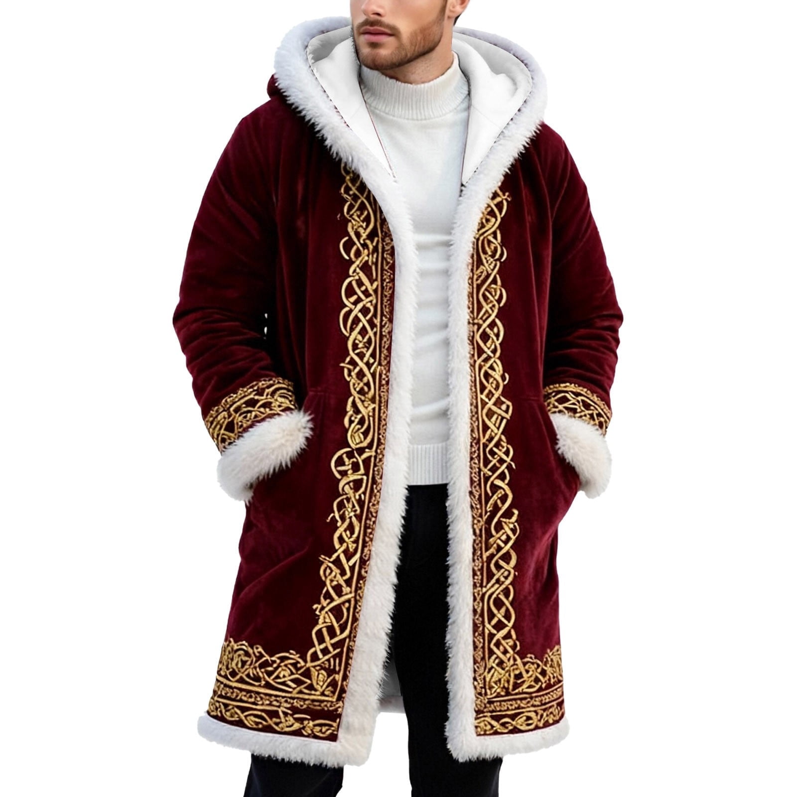 Mens Santa Coat Casual Christmas Cardigan Unisex Open Front Hooded No ...