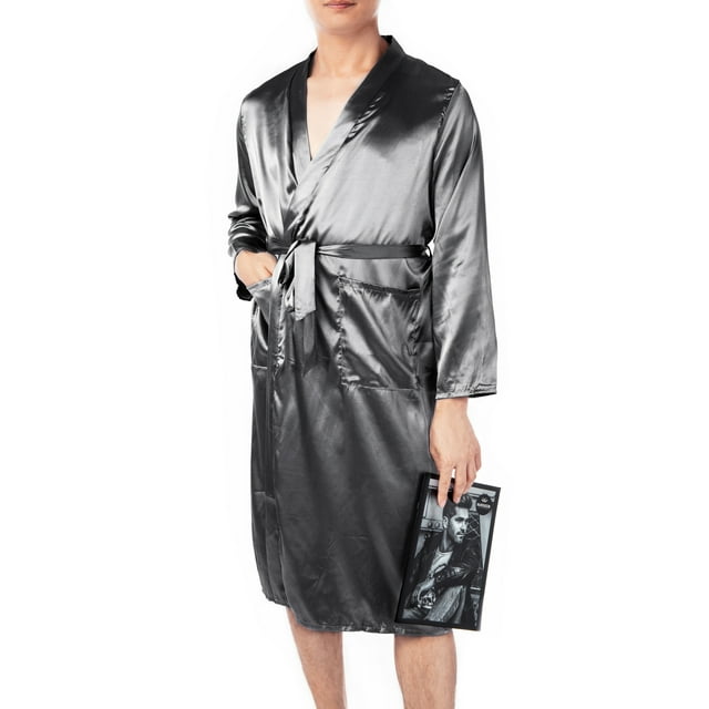 Mens Satin Robe - Lightweight Silky Robes for Men, Gray Robe Pajamas ...