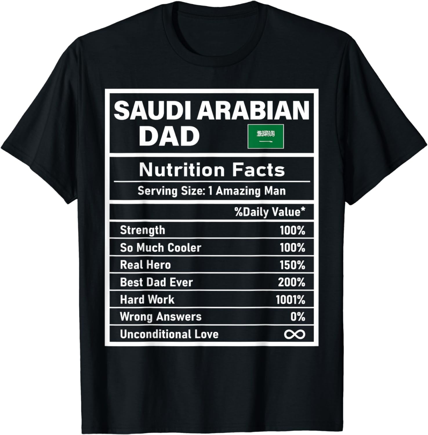 Mens Saudi Arabian Dad Nutrition Facts Father's Day National Flag T ...
