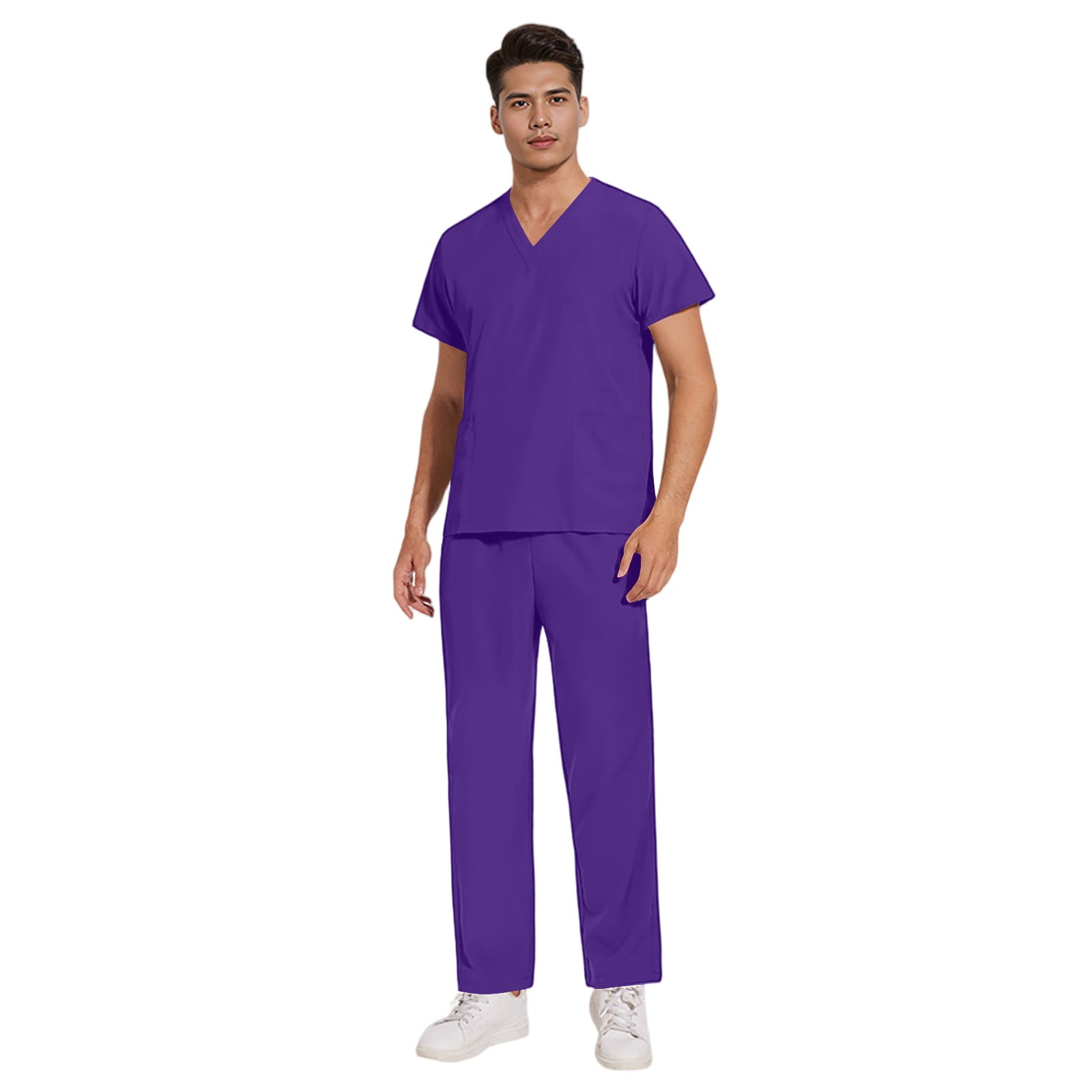 Mens Scrubs Set Nursing Uniform Solid Color Workwear Sets Stretch V ...