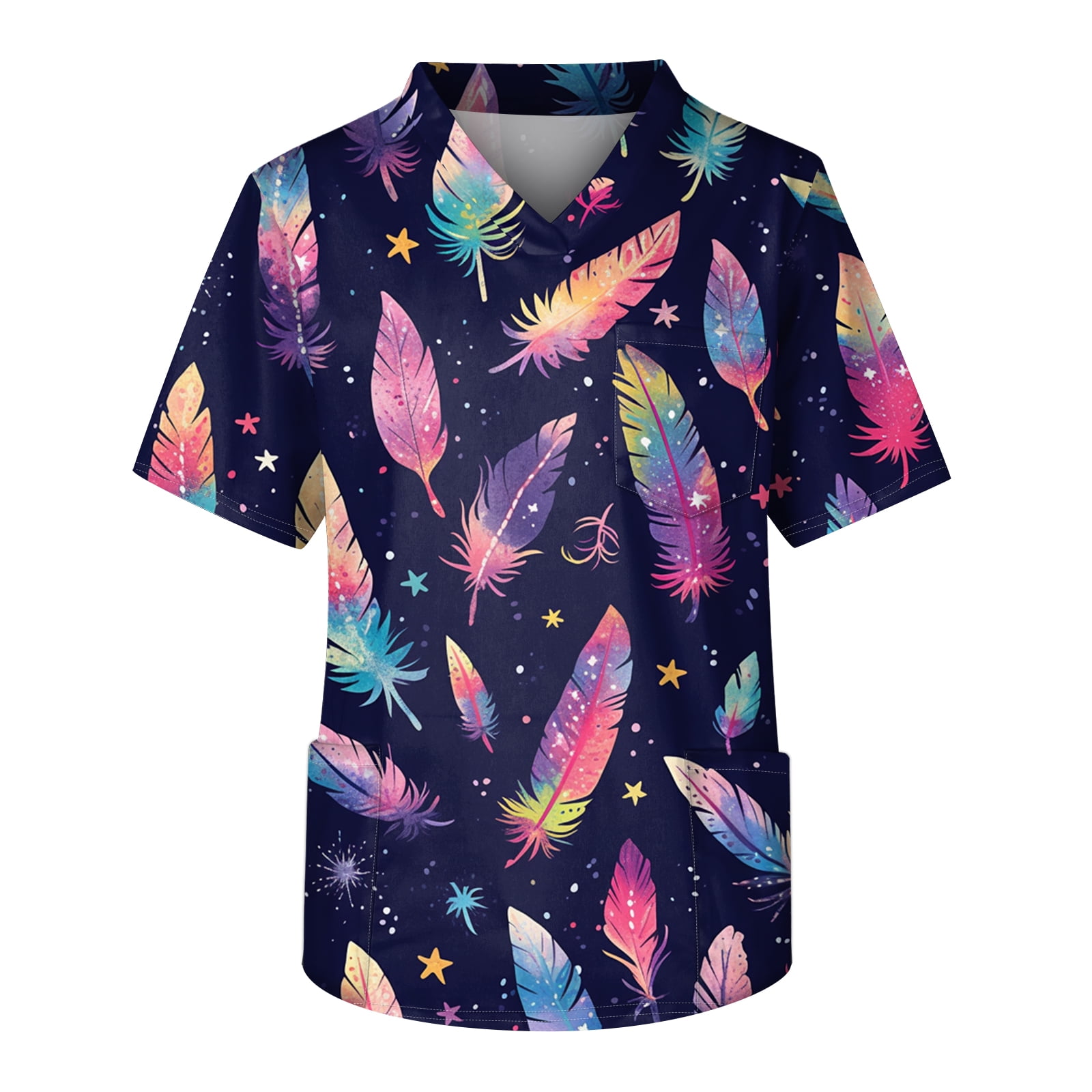 Mens Scrubs V Neck Mardi Gras Printed Scrub Top with Mask and Confetti ...