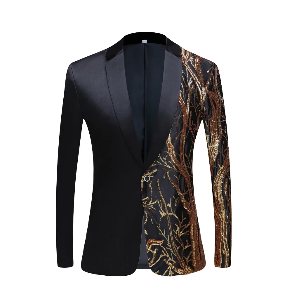 Mens Sequin Embroidered Suit Coat Shiny Bling Glitter Blazer Tuxedo ...