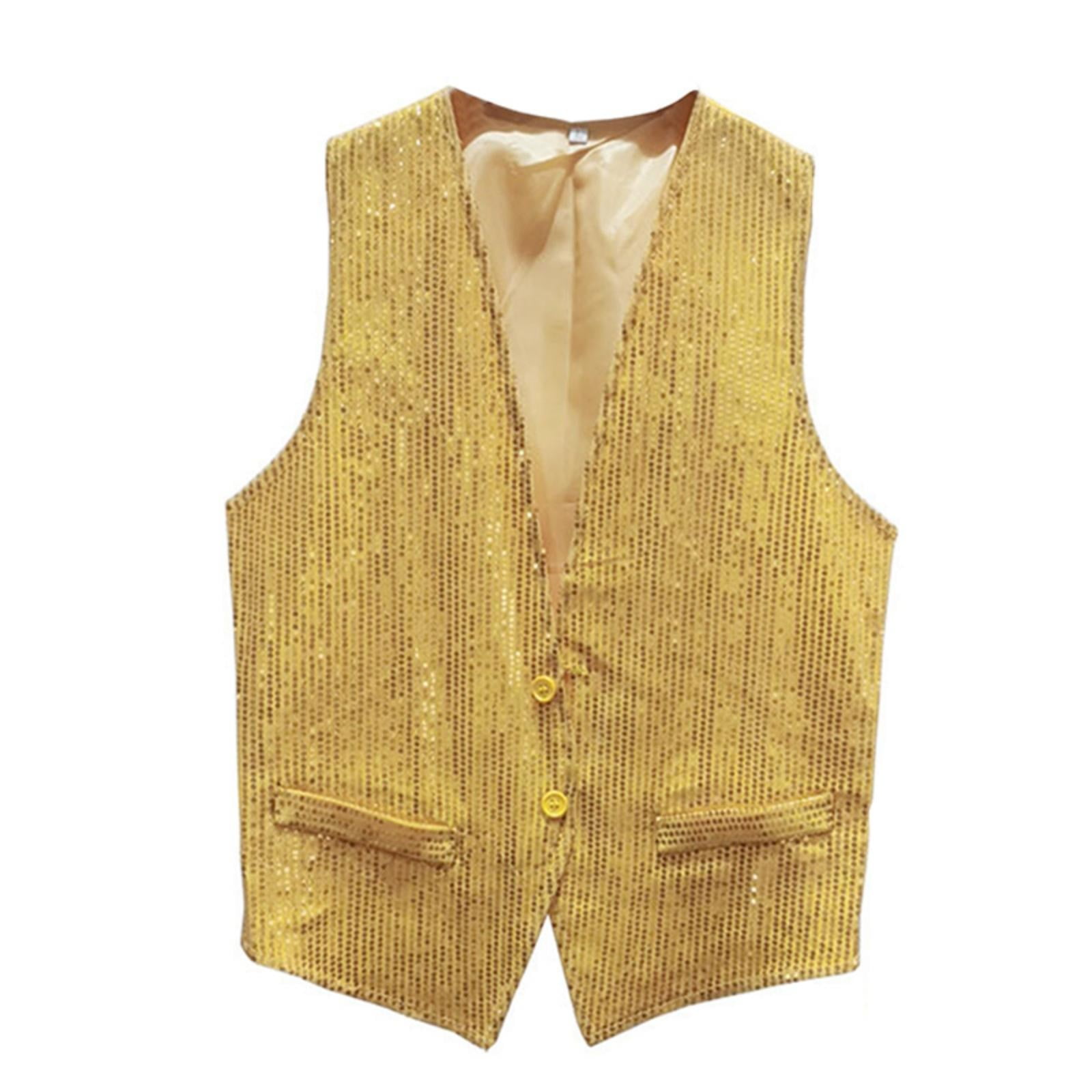 Mens Sequins Vest Party Vest Button Down Sleeveless V-Neck Suit ...