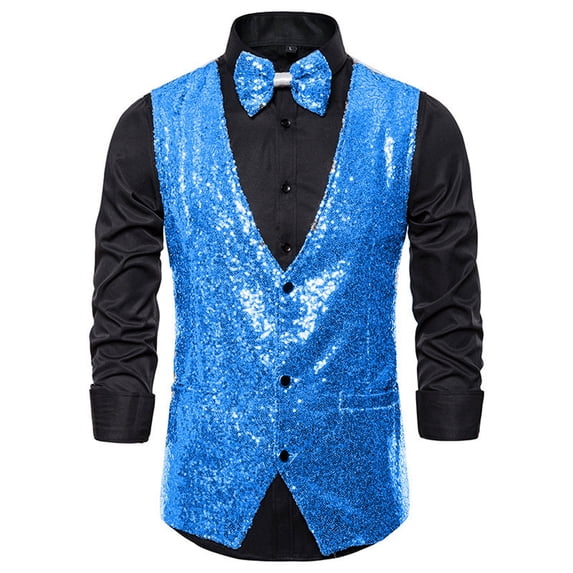 Mens Sequins Vest and Necktie Sparkling Double Button Vest Wedding ...
