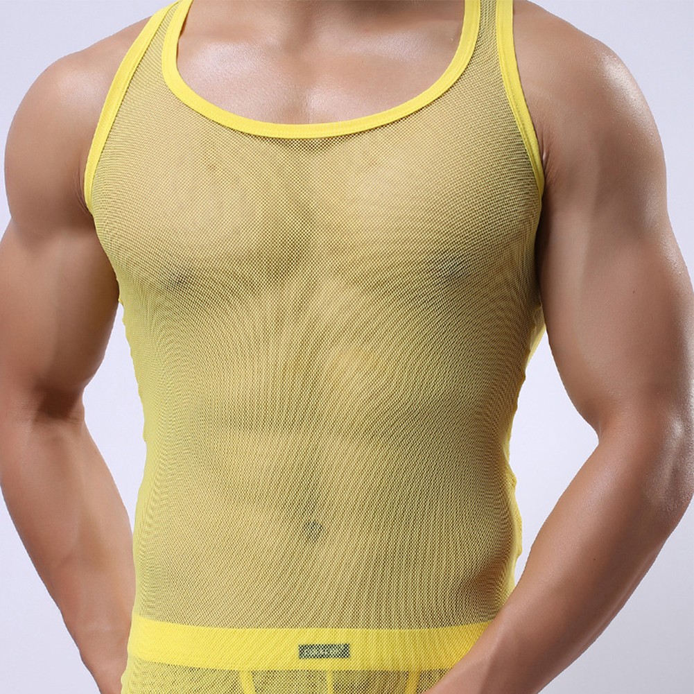 Mens Sexy Mesh T-shirt See Through Fishnet Gym Training Tank Top Vest Underwear - Walmart.com