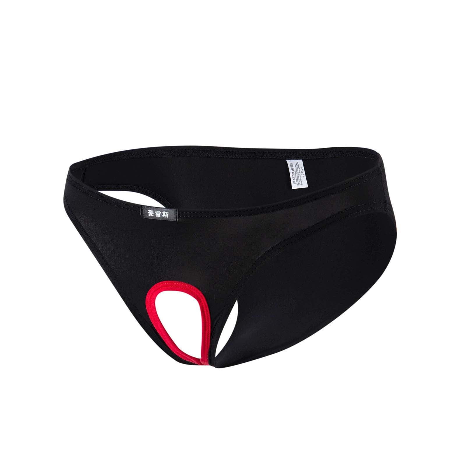 Mens Sexy Open Crotch Thong Ice Silk Briefs Comfort Underwear Hollow