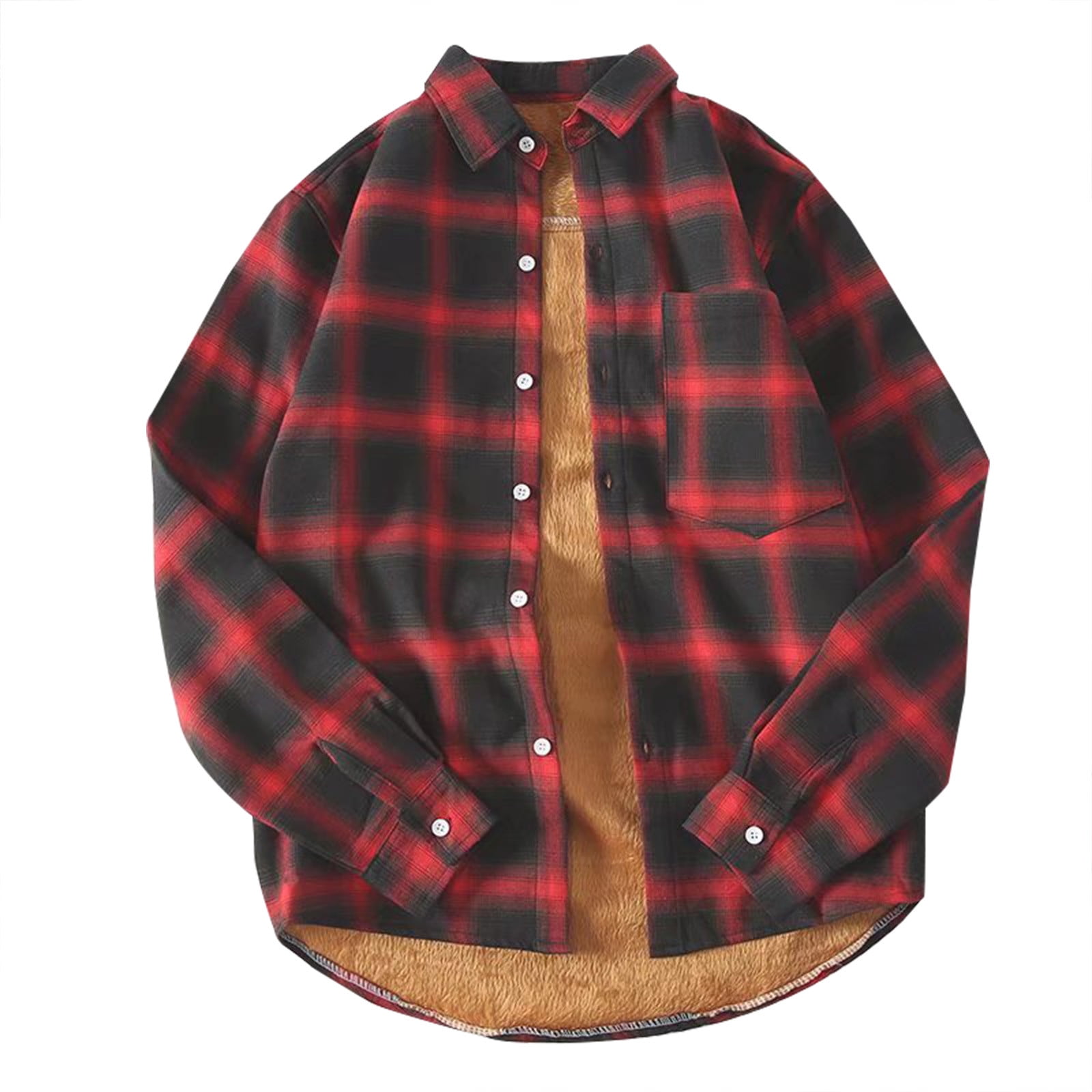 Mens Sherpa Fleece Lined Plaid Flannel Shirts Jackets Casual Thermal ...