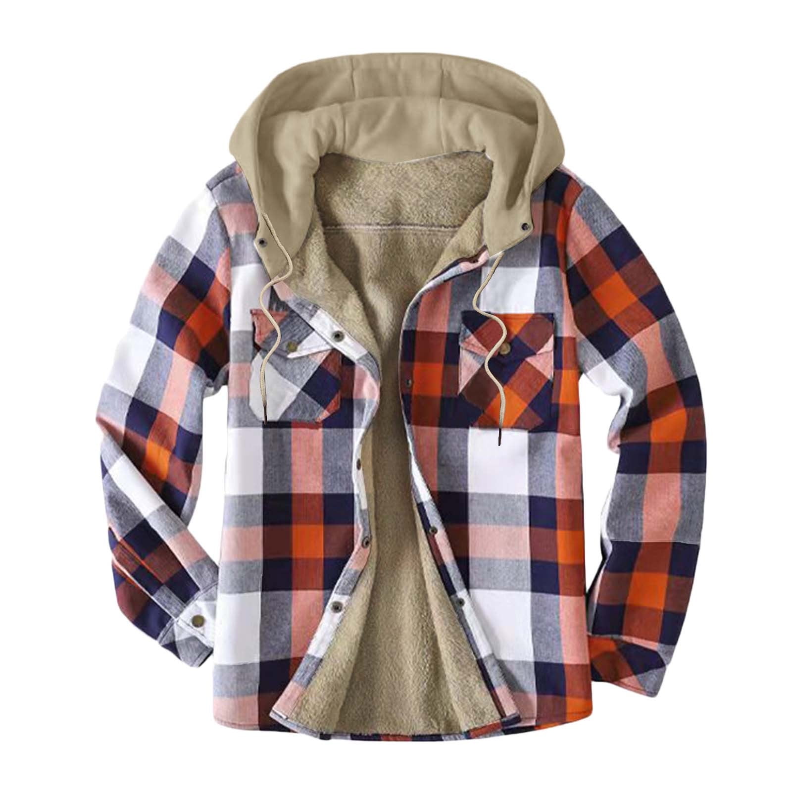 Mens Sherpa Fleece Lined Plaid Flannel Shirts Jackets Casual Thermal ...