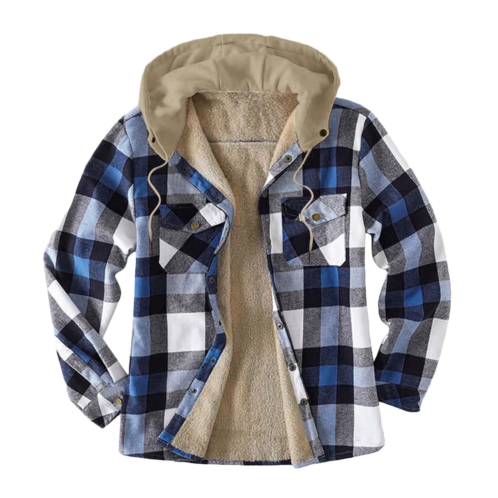 Mens Sherpa Fleece Lined Plaid Flannel Shirts Jackets Casual Thermal ...