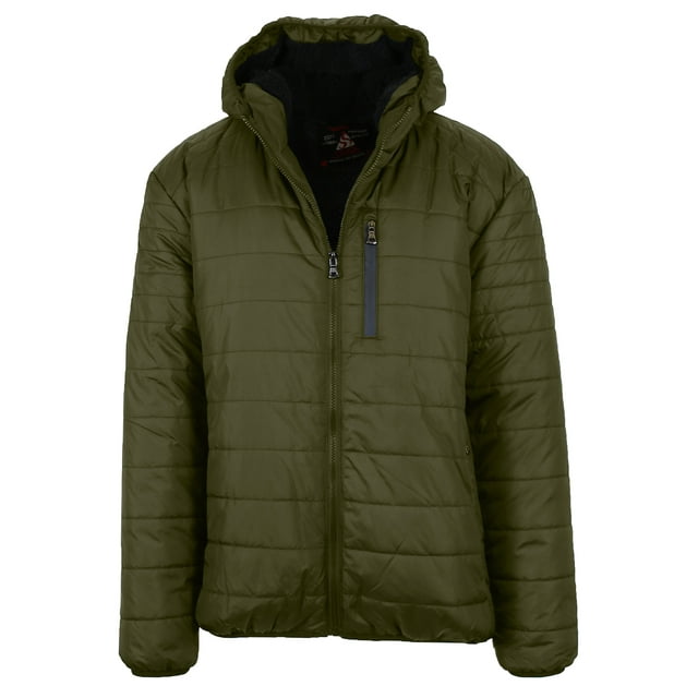 Water Resistant Men's Sherpa-Lined Hooded Puffer Jacket with Heat ...