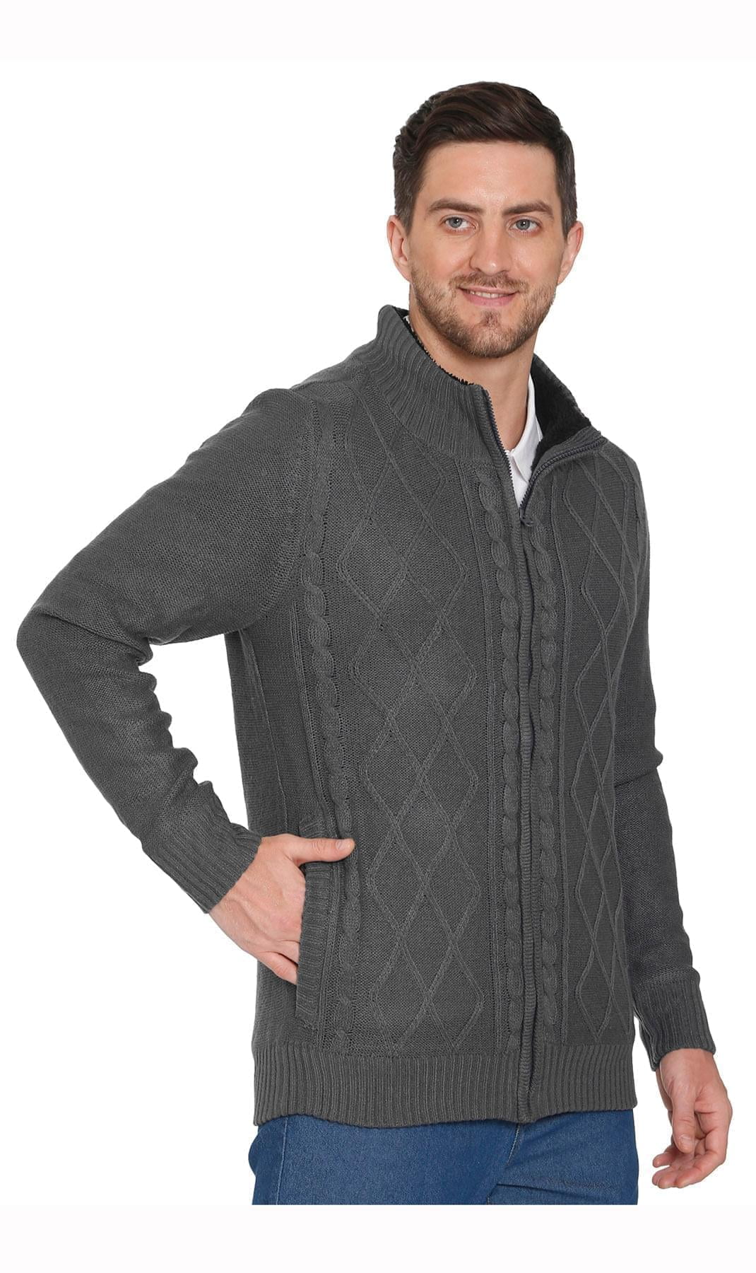 Turtle Bay New York Mens Sherpa Fleece Lined Zip Front Sweater Jacket ...