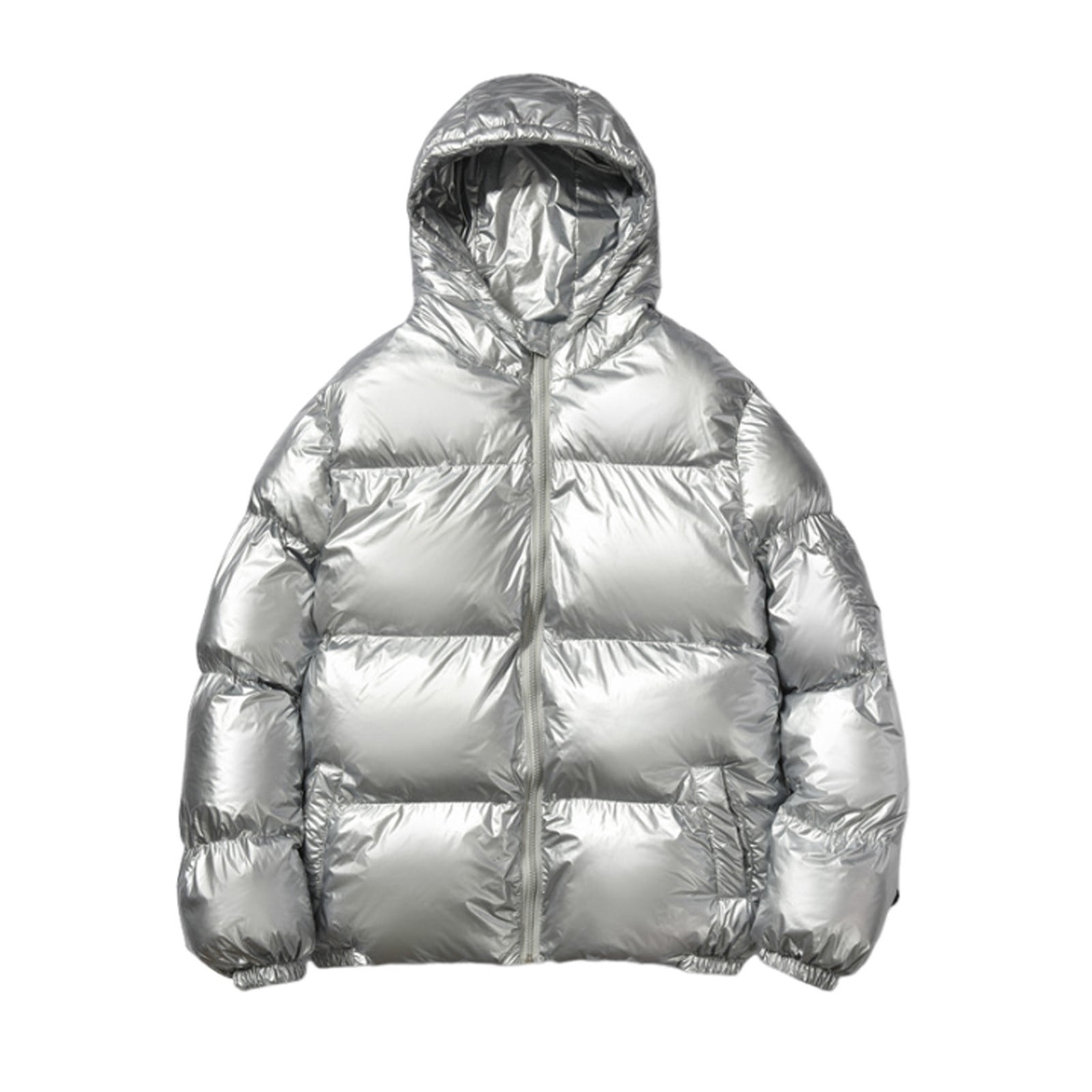 Mens Shiny Puffer Jacket Plus Size Casual Winter Warm Hooded Bomber ...