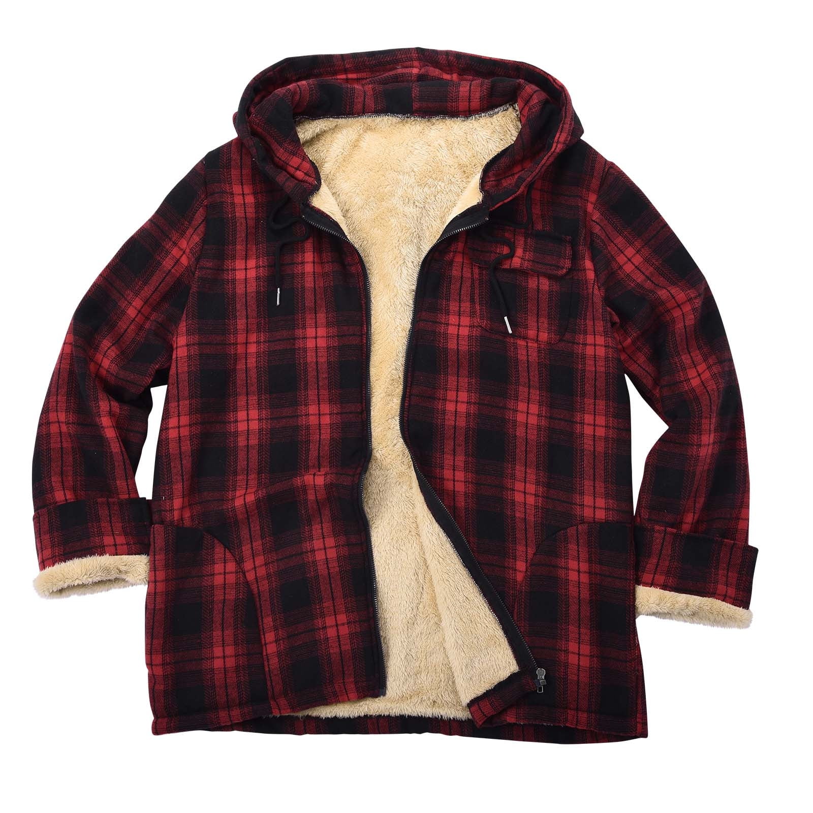Mens Shirt Jacket Men's Cotton Plaid Shirts Jacket Fleece Lined Flannel ...