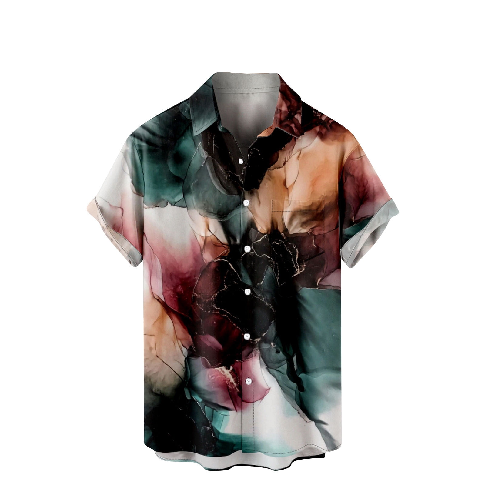 Mens Shirt Men's Lapel Chest Pocket Marbling Print Loose Fit Short ...