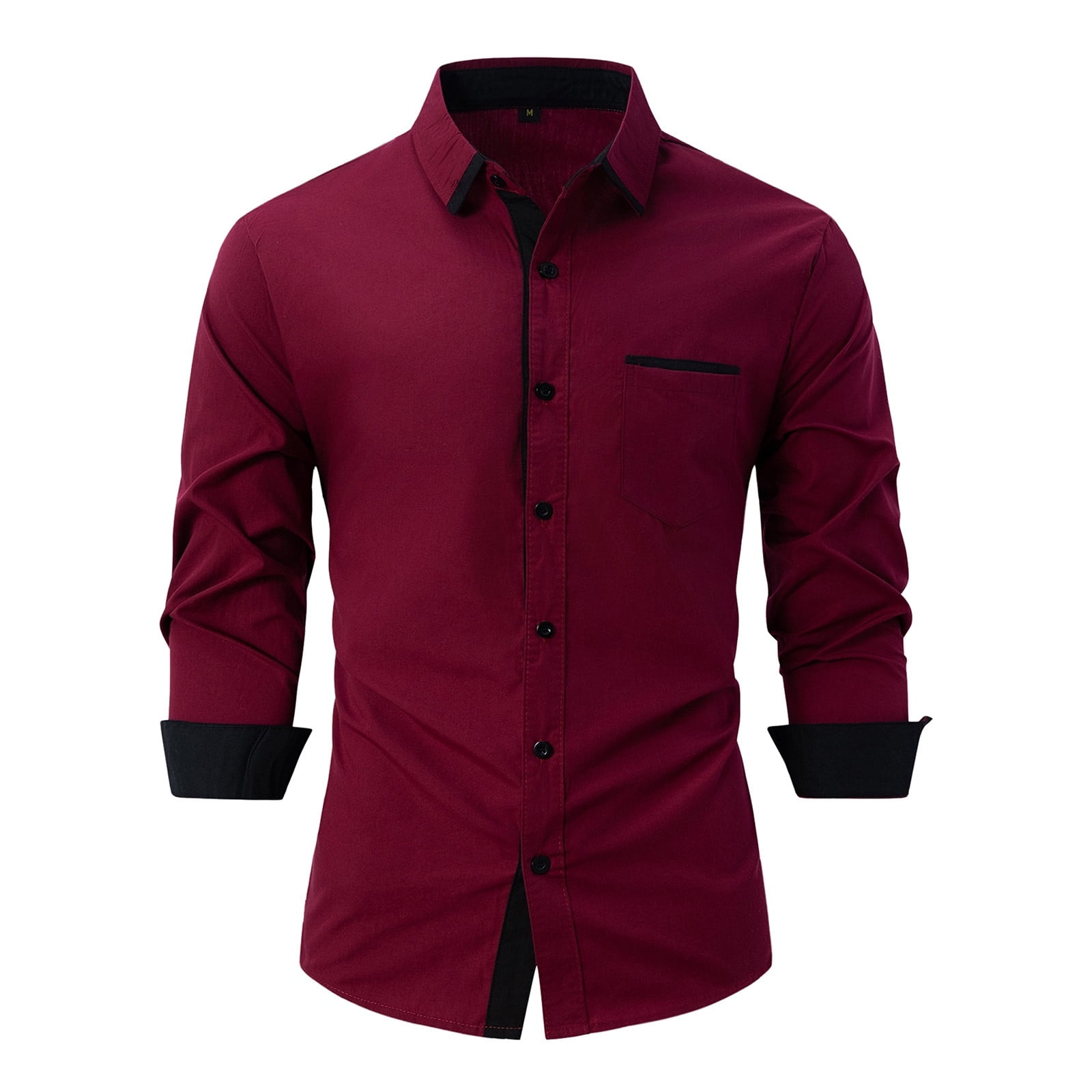 Mens Shirts Button Up Fashion Casual Plain Comfortable Solid Color Long ...