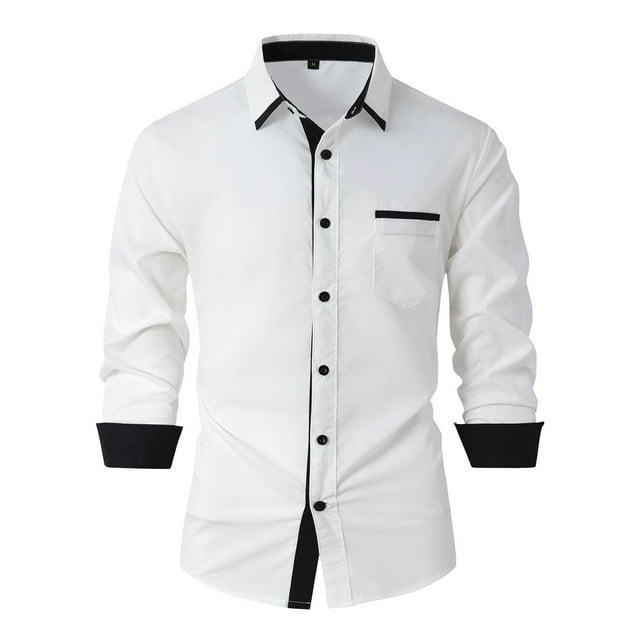 Mens Shirts Button Up Fashion Casual Plain Comfortable Solid Color Long ...