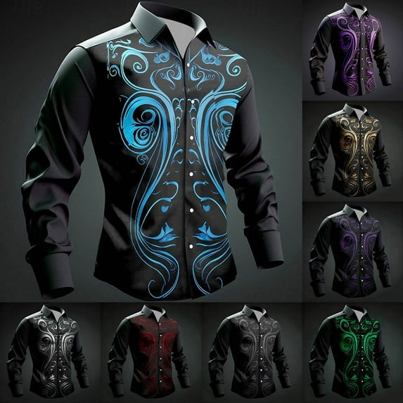 Mens Shirts Casual Dark Gothic Style 3D Printed Long Sleeve Top ...