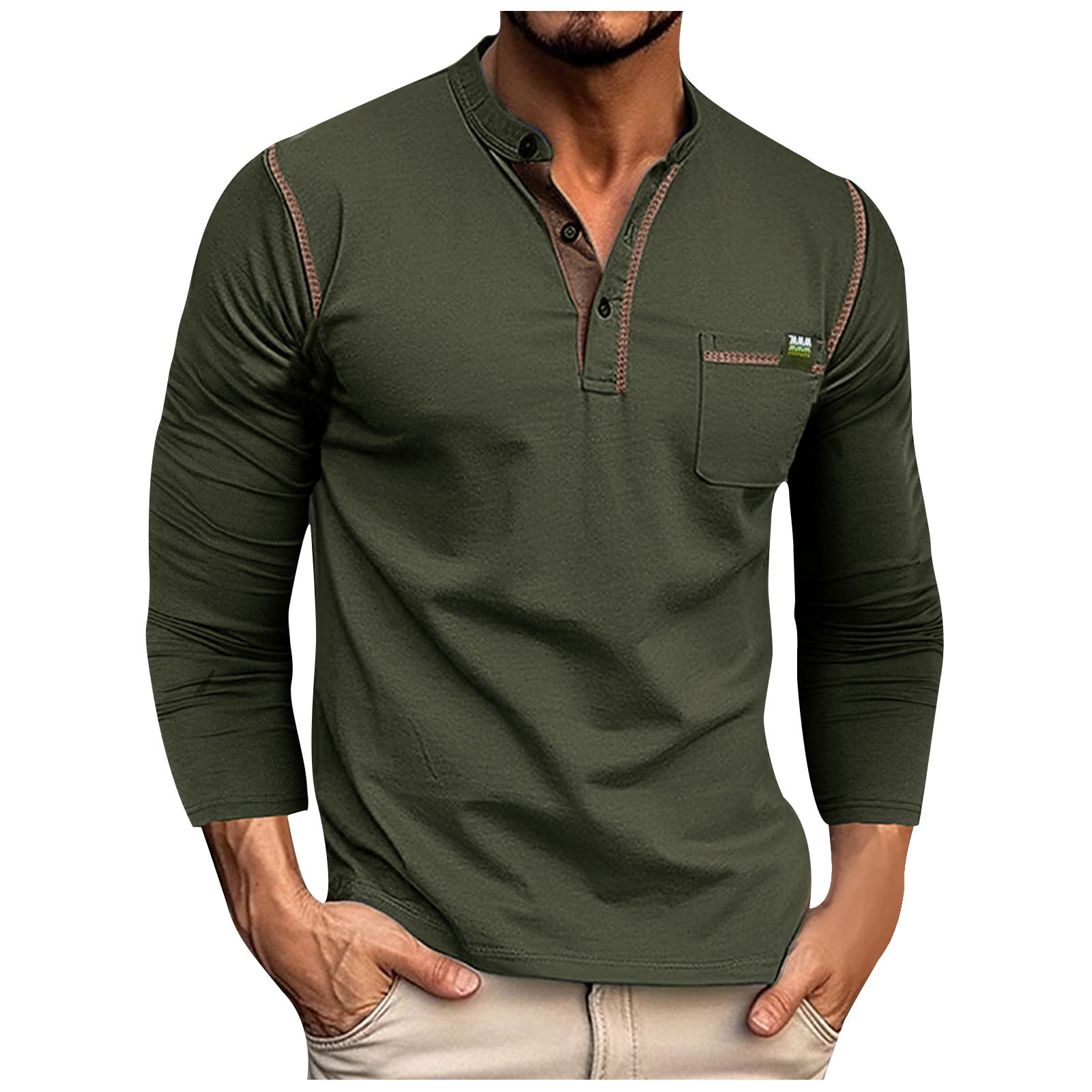 Mens Shirts Casual,Into The Am Shirts Men,Casual Solid Button-Neck Long ...