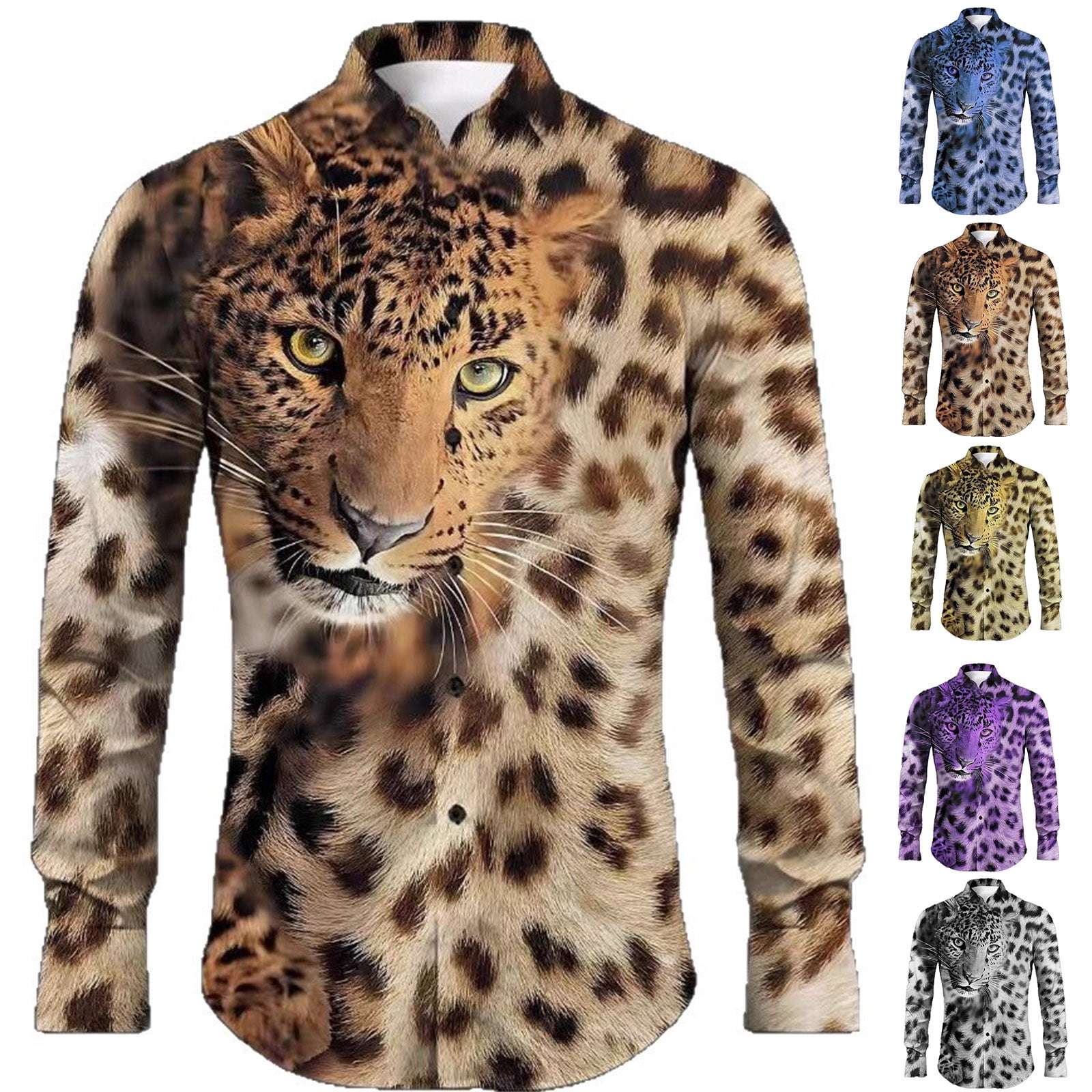 Mens Shirts Casual Leopard Print 2026 Stylish Trend Long Sleeve Button ...
