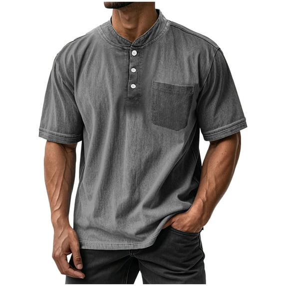 Mens Shirts Casual Stylish Summer Solid Color Round Neck Blouses ...