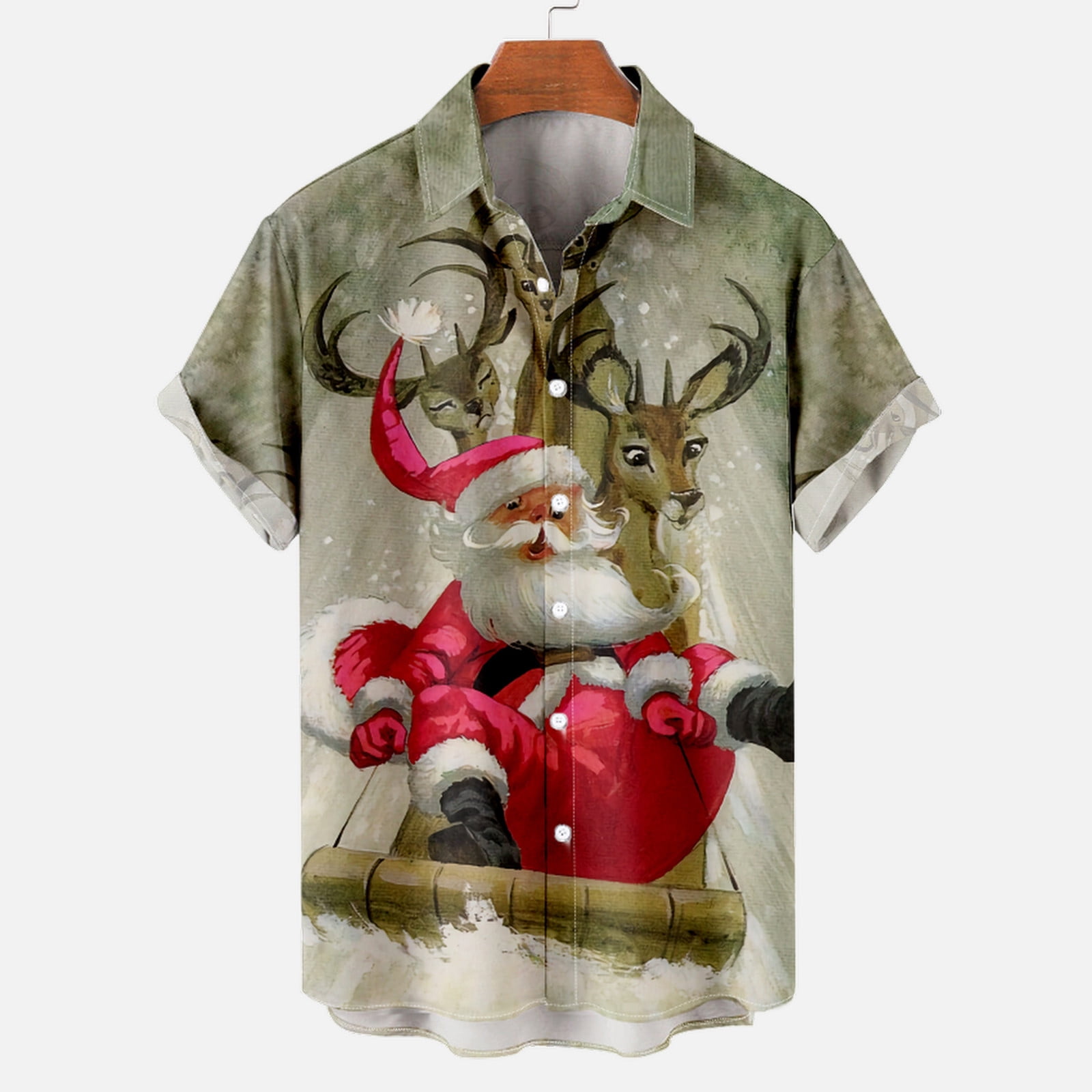 Mens Shirts Fashion Casual Men Solid Buttons Christmas Santa Claus ...