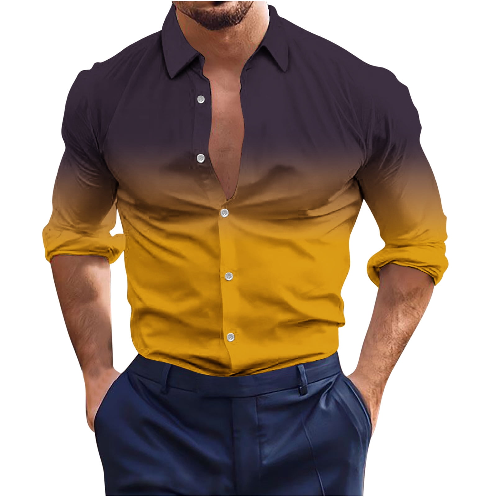 Mens Shirts Fashion Long Sleeve Gradient Digital Printing Shirts for ...